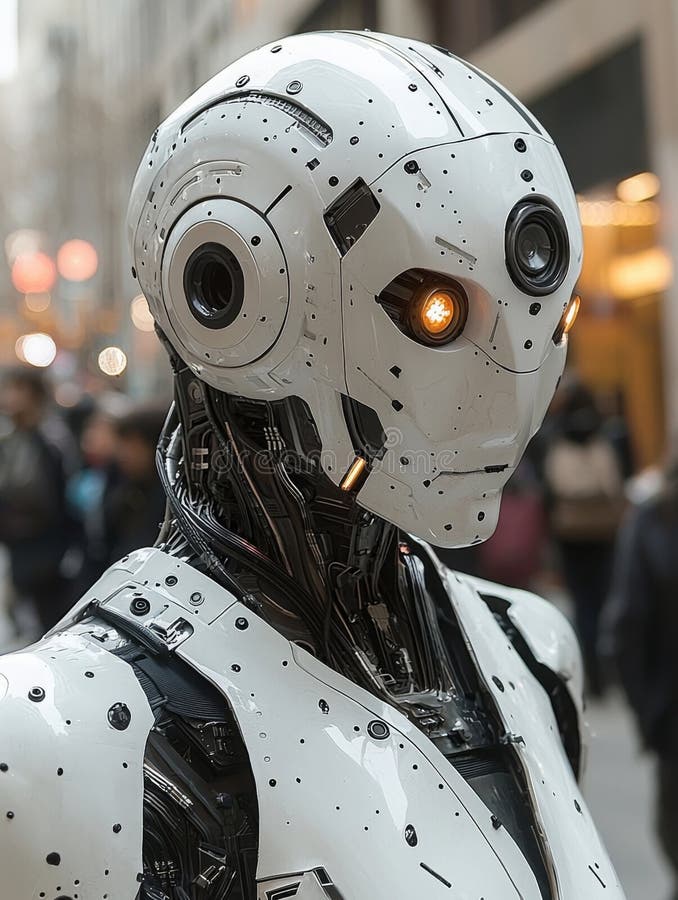 Futuristic Robot in Urban Setting with Detailed Design Stock Image ...
