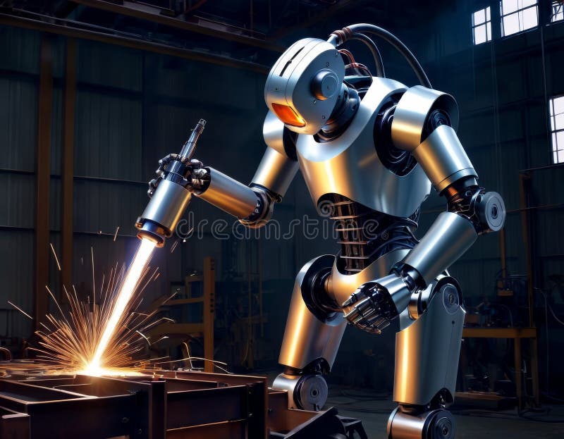 Futuristic Robot Welding in Industrial Setting Stock Photo - Image of ...