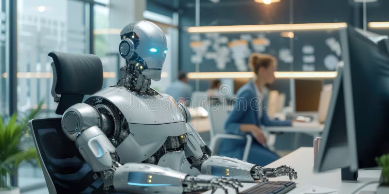 Futuristic Robot Working Alongside Humans in Office AIG41 Stock Image ...