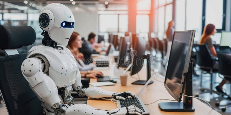 Futuristic Robot Working Alongside Humans in Office AIG41 Stock Photo ...