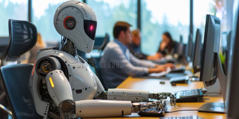 Futuristic Robot Working Alongside Humans in Office AIG41 Stock Photo ...