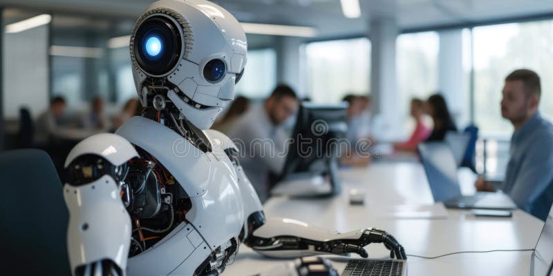 Futuristic Robot Working Alongside Humans in Office AIG41 Stock ...