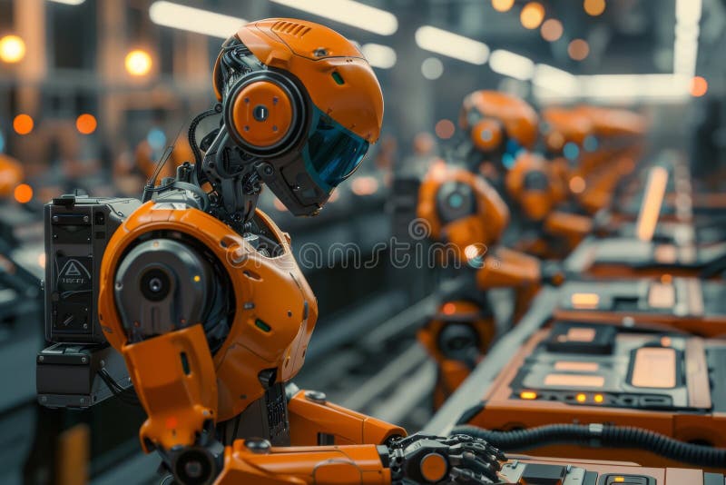 Futuristic Robot Working in Production Line. Generative AI Stock Image ...