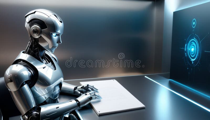Futuristic Female Robot Sits Desk Stock Photos - Free & Royalty-Free ...