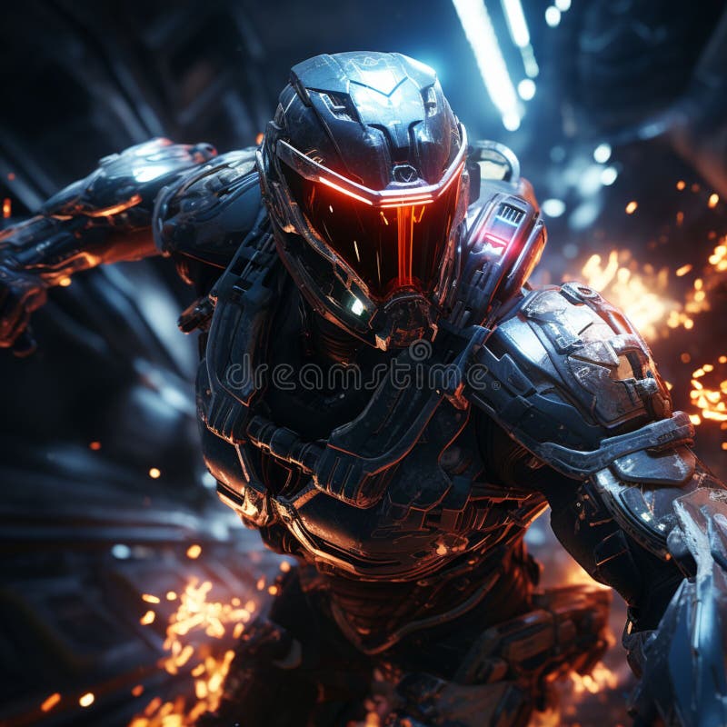 Futuristic Robotic Alien Figure with Bright Neon Eyes, AI-generated ...