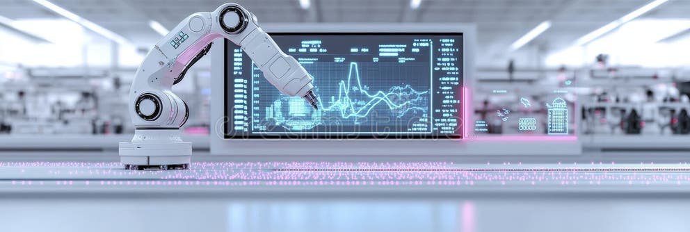 Futuristic Robotic Arm Analyzing Digital Data Graph Stock Illustration ...