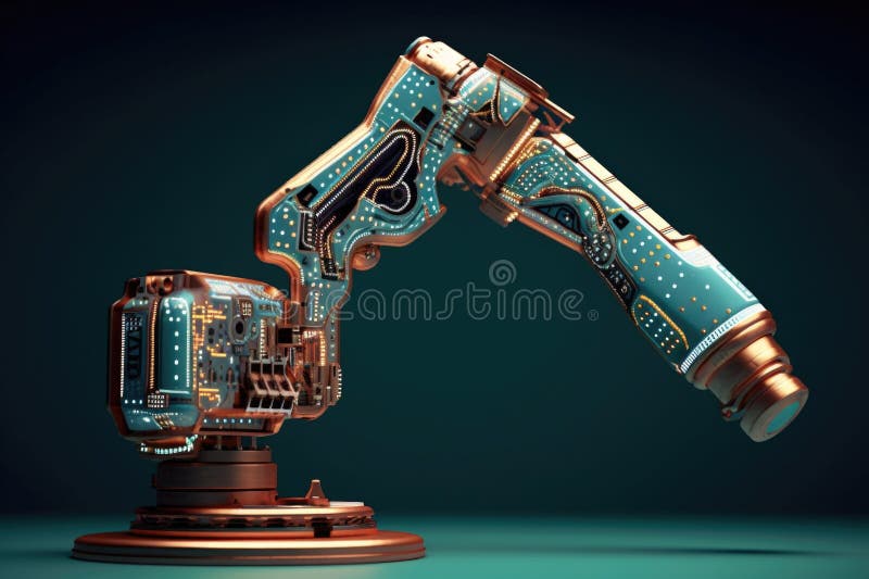 Futuristic Robotic Arm Assembling a Circuit Board Stock Illustration ...