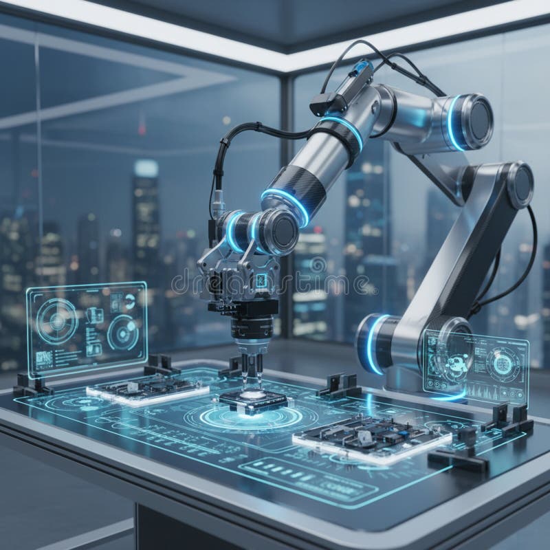 Robotic Arm Assembling Biohybrid Robot Parts Stock Illustration ...