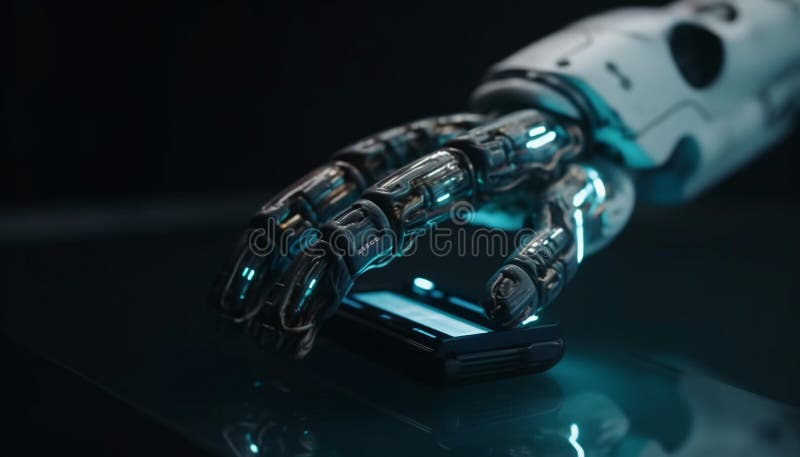 Futuristic Robotic Arm in Blue Steel Studio Shot Generated by AI Stock ...