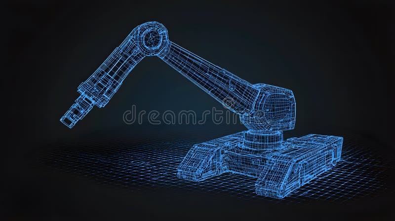 Futuristic Robotic Arm in Blue Wireframe Design. Stock Illustration ...