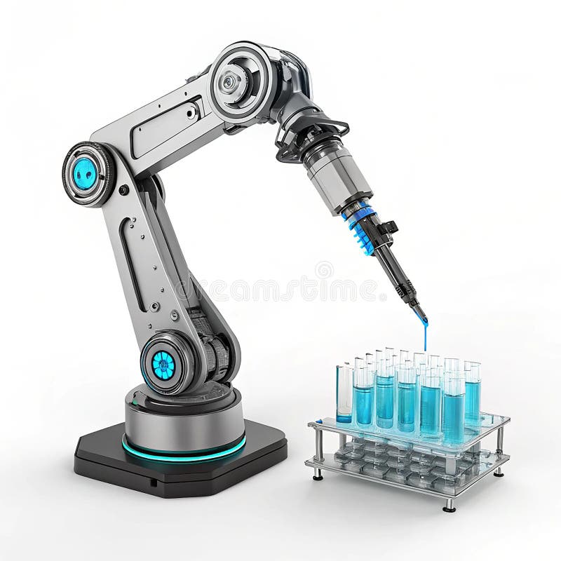 Futuristic Robotic Arm Conducting Experiment Stock Illustration ...