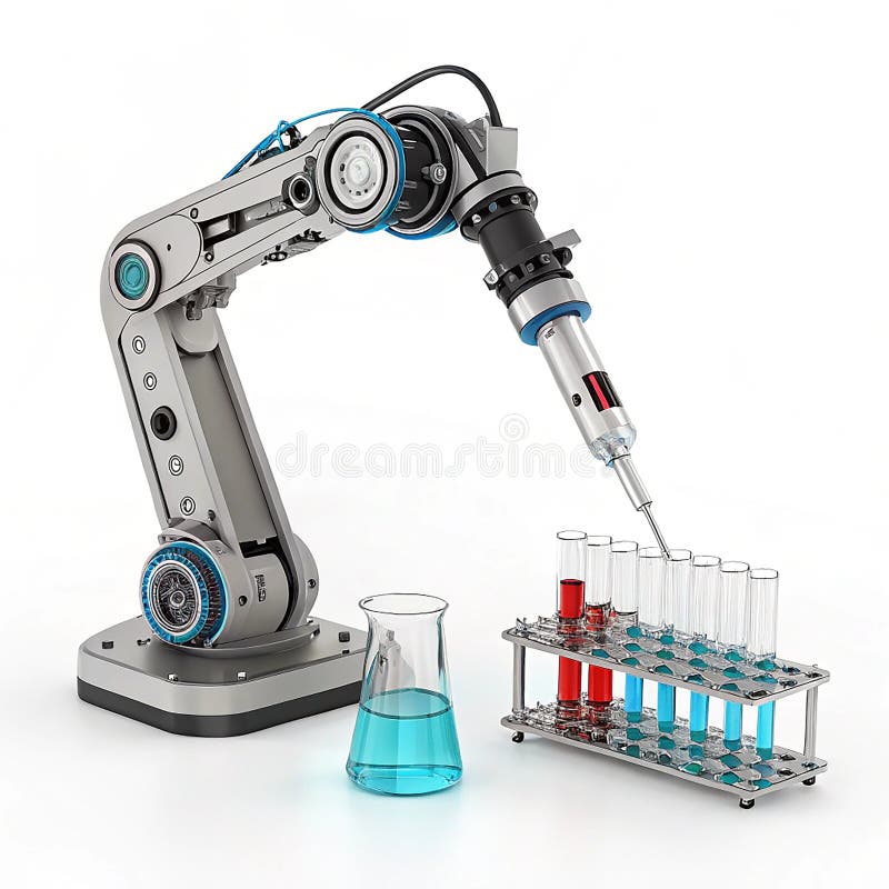 Futuristic Robotic Arm Conducting Experiment Stock Illustration ...