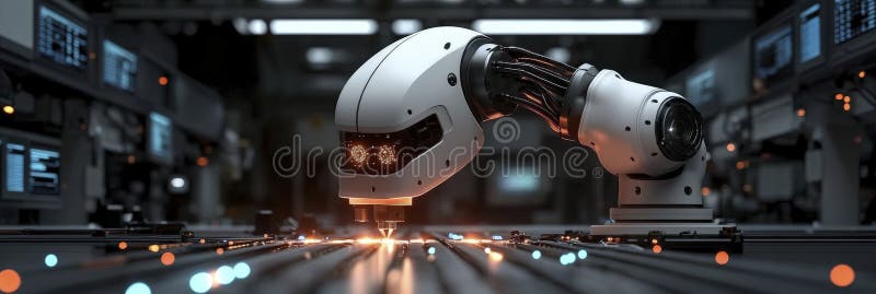 Futuristic Robotic Arm Conducting Intricate Laser Work Stock ...