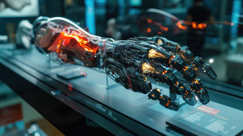 Futuristic Robotic Arm on Display Stock Illustration - Illustration of ...