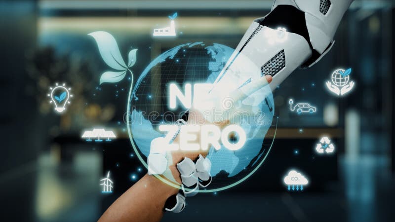 Futuristic Robotic Arm Engaging in Sustainable Handshake with Green ...