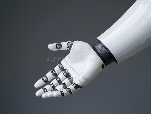 A Futuristic Robotic Arm Extending for a Handshake, Representing Trust in AI Advancements. Stock ...