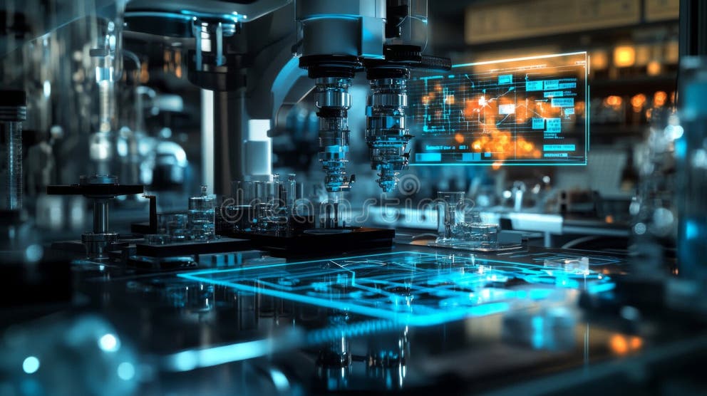 Futuristic Robotic Arm with Glowing Blue Digital Interface in ...