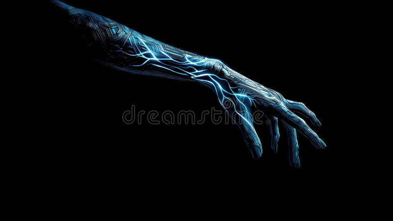 Futuristic Robotic Arm Glowing with Electric Light, Perfect for AI and ...
