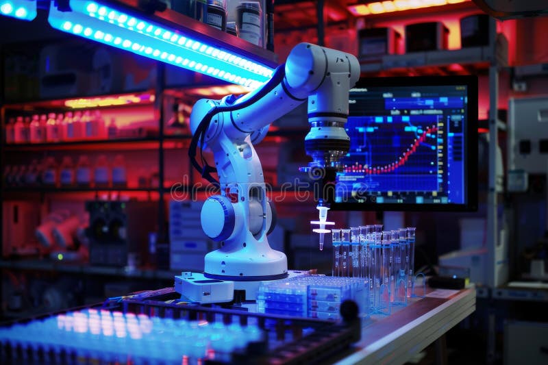 Futuristic Robotic Arm Handling Samples in a High-tech Laboratory ...