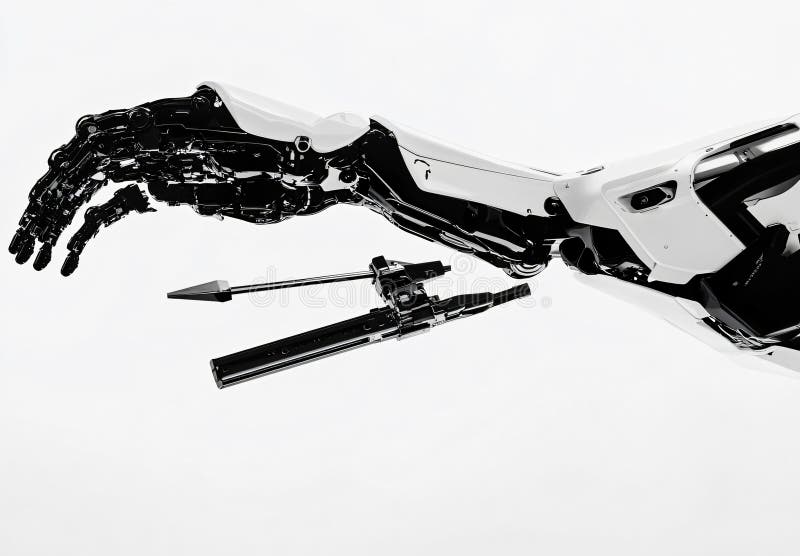 Futuristic Robotic Arm Holding Tool 3D Render High Quality Image Stock ...