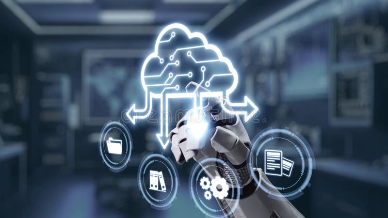 Robotic Arm Interacting with Digital Cloud Technology, Data Transfer ...