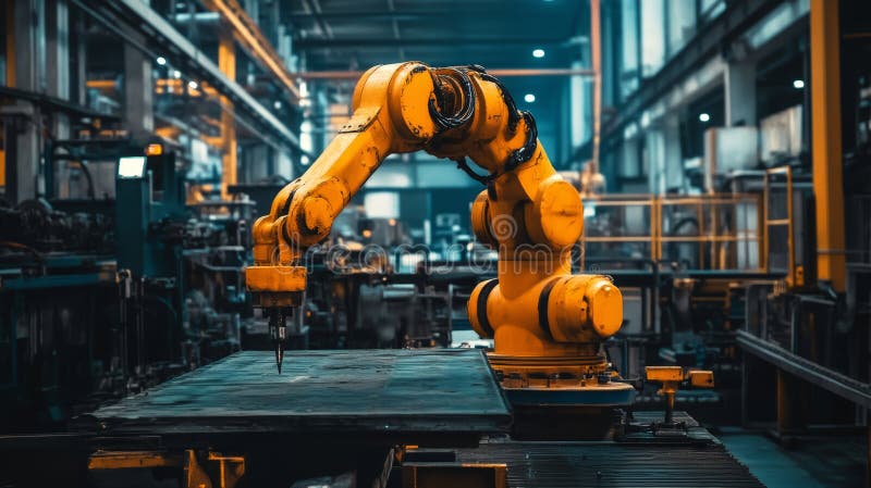 A Futuristic Robotic Arm Operates in a Modern Industrial Environment ...