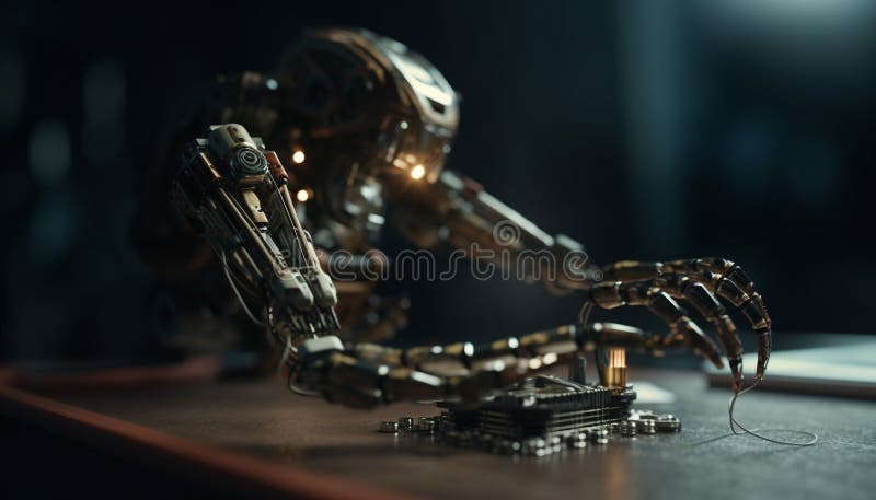 Futuristic Robotic Arm Repairs Complex Computer Chip in Manufacturing ...