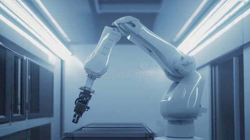 Futuristic Robotic Arm in Sterile Environment Scene Stock Illustration ...