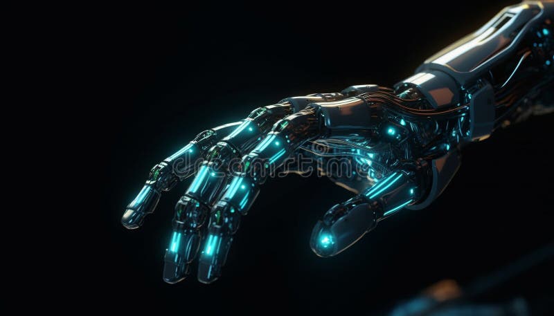 Futuristic Robotic Arm Technology Illuminates Black Background with ...