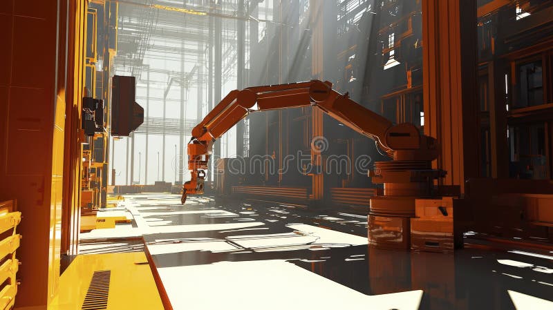 Futuristic Robotic Arm in Vibrant Orange Tech Setting Stock ...