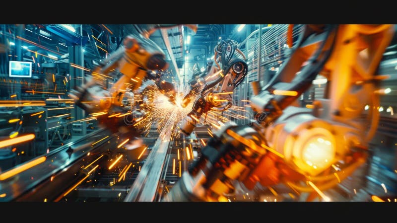 Futuristic Robotic Arms in Action at a High-Tech Factory Stock ...