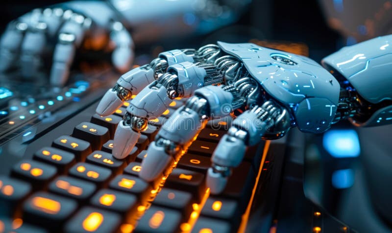 Futuristic Robotic Arms Engaged in Cyber Operations, Typing Rapidly on ...