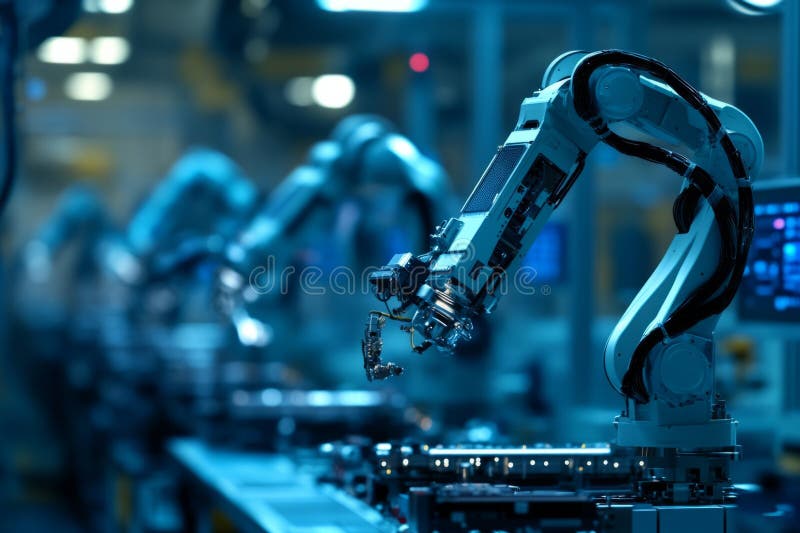 Futuristic Robotic Arms Work in a High-tech Factory. these Machines are ...