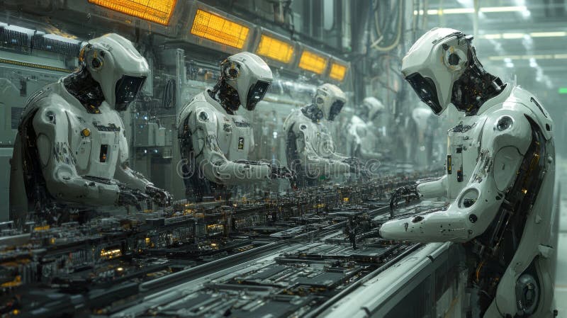 Futuristic Robotic Assembly Line in a Dark Factory Stock Illustration ... Futuristic Robotic Assembly Line in a Dark Factory Stock Illustration ...