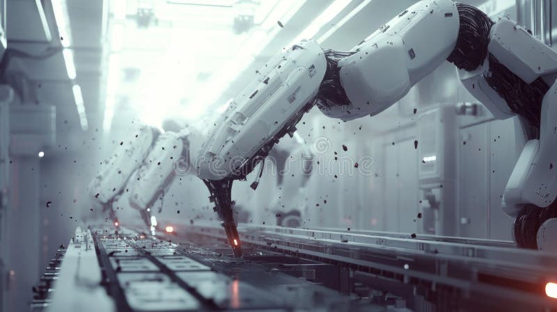 Futuristic Robotic Assembly Line in a Modern Factory Stock Illustration ... Futuristic Robotic Assembly Line in a Modern Factory Stock Illustration ...