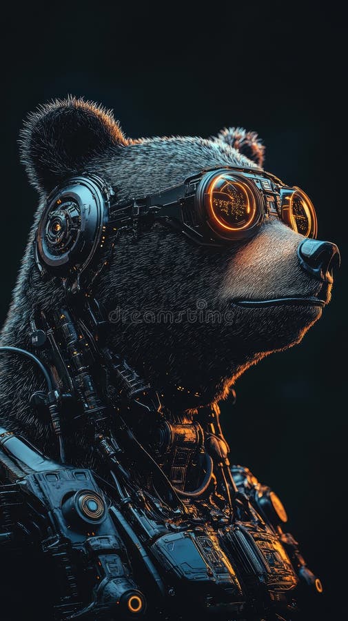 Futuristic Robotic Bear with Augmented Reality Goggles in a Dark ...