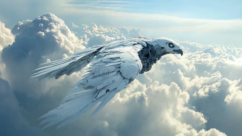 Futuristic Robotic Bird Soaring Above the Clouds Stock Image - Image of ...