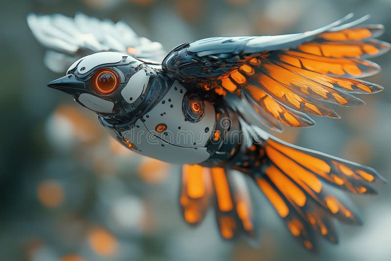 Futuristic Robotic Bird Soaring through a Vibrant, Abstract Background ...