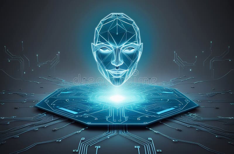 Futuristic Robotic Brain with Glowing Blue Circuitry Radiates in a ...