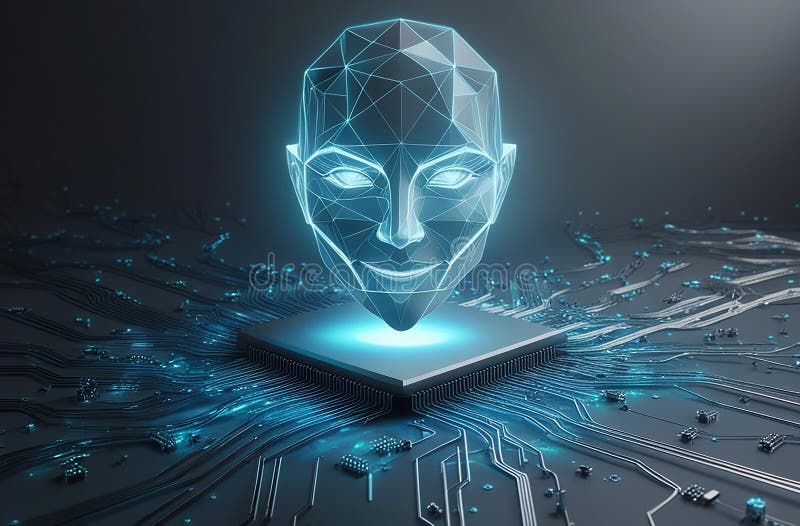 Futuristic Robotic Brain with Glowing Blue Circuitry Radiates in a ...