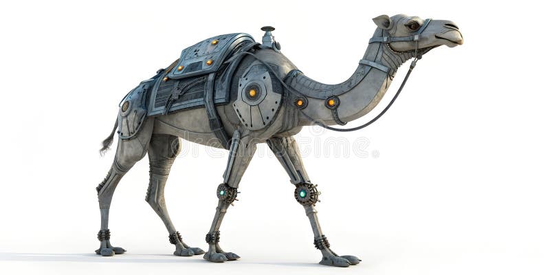 A Futuristic Robotic Camel, Isolated on White Background, Walks ...
