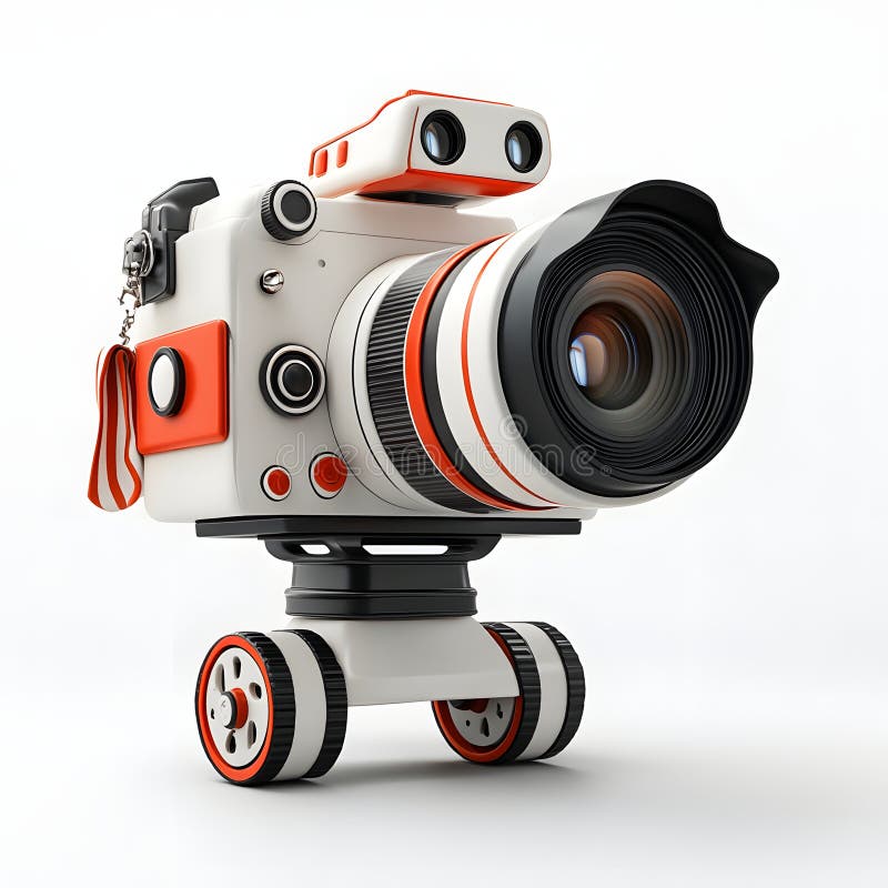 Mobile Robotic Camera on Wheels Modern White and Orange DSLR Design AI ...