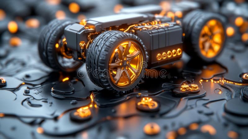 Futuristic Robotic Car with Glowing Details on Isolated Surface Stock ...