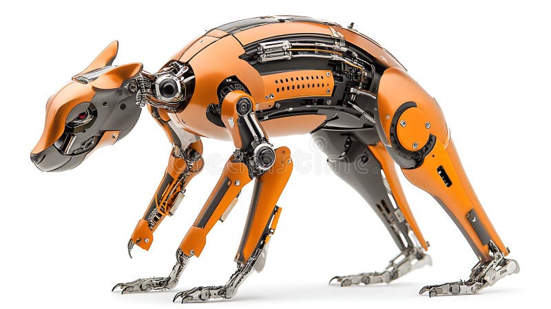 Futuristic Robotic Cat Design in Orange and Gray Stock Illustration ...