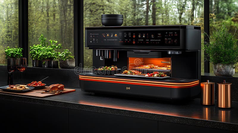 Futuristic Robotic Chef System Preparing Meals in Modern Kitchen. Sleek ...