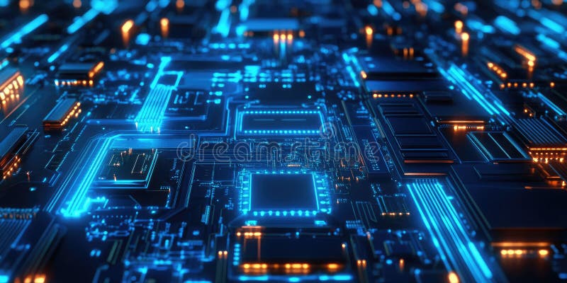 Futuristic Robotic Circuit Board with Glowing Neon Blue Details, High-Tech Design, Digital Tech ...