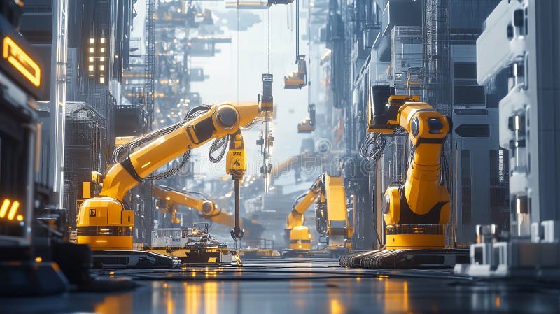 Futuristic Robotic Construction Site with Advanced Machinery Stock ...