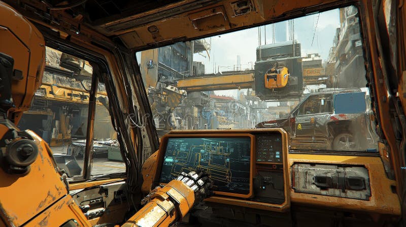 Futuristic Robotic Control Room with Worker Operating Stock ...