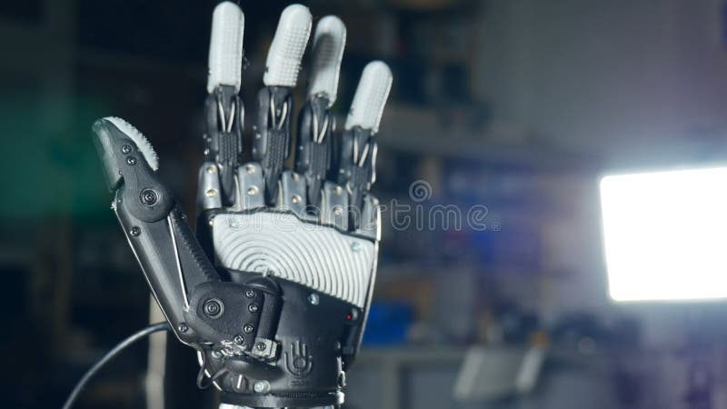 Robotic Arm. Futuristic Cyborg Arm in Action Stock Video - Video of ...