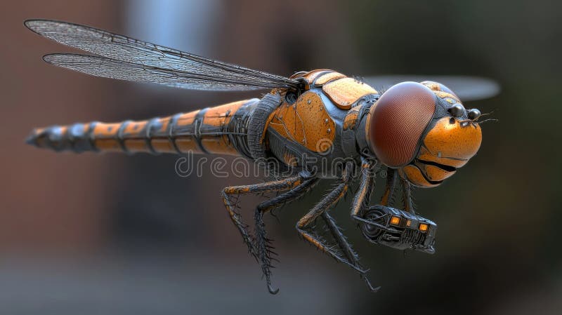 Futuristic Robotic Dragonfly Insect Close Up 3D Render of Mechanical ...